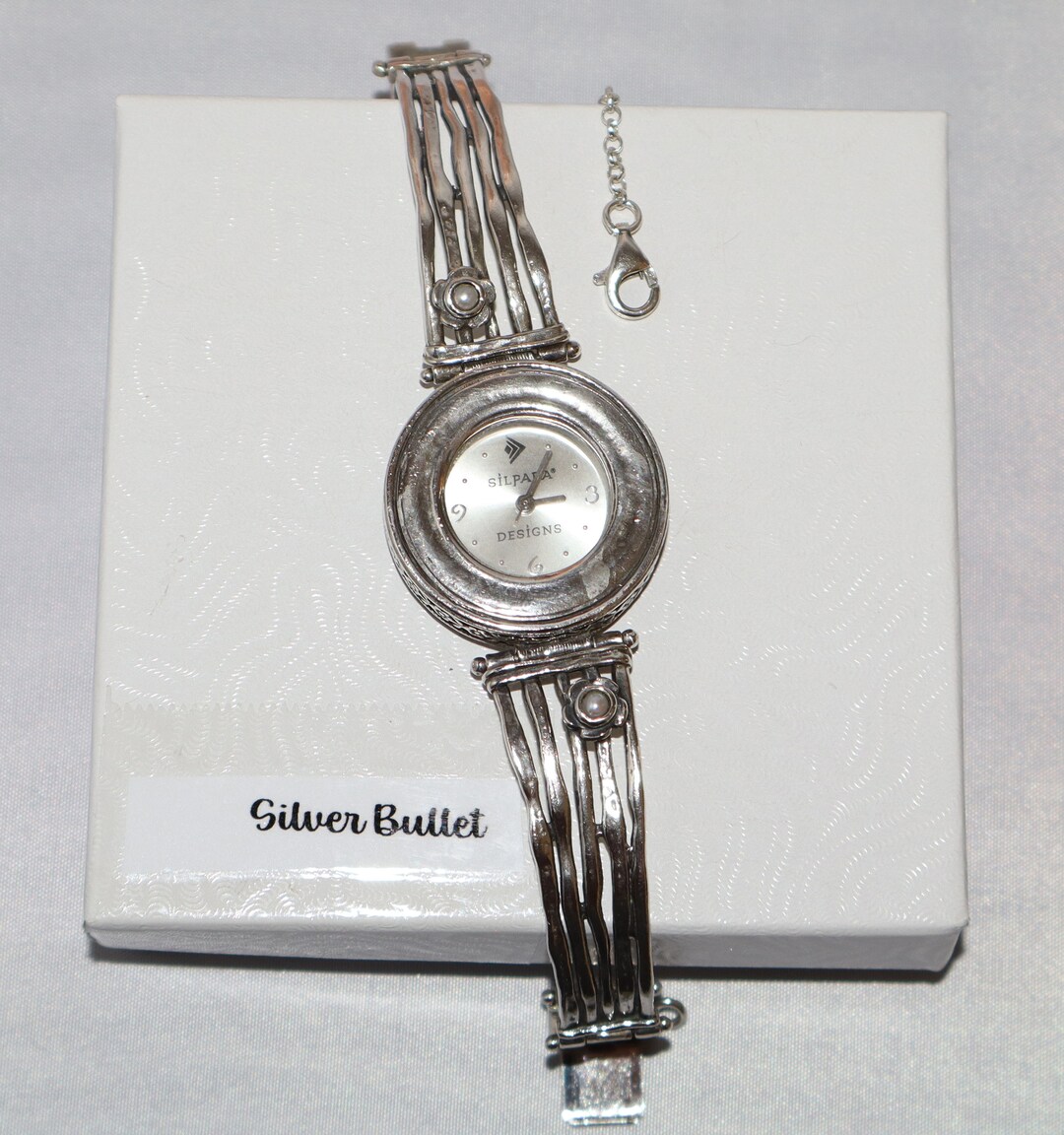 Silpada Sterling Silver Hammered Pearl Flower Accent Band Watch - Etsy