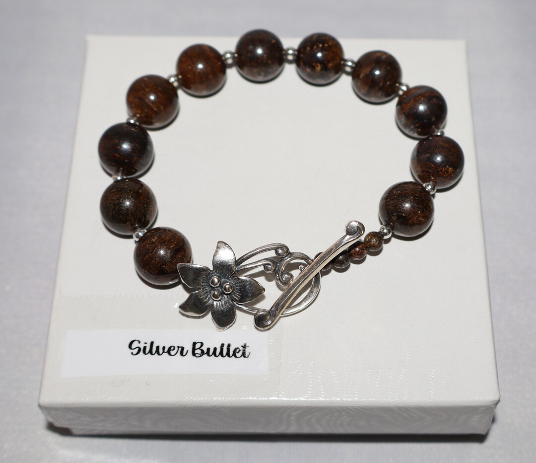 Silpada Bronzite Beaded Sterling Silver Flower Toggle Clasp Bracelet ...