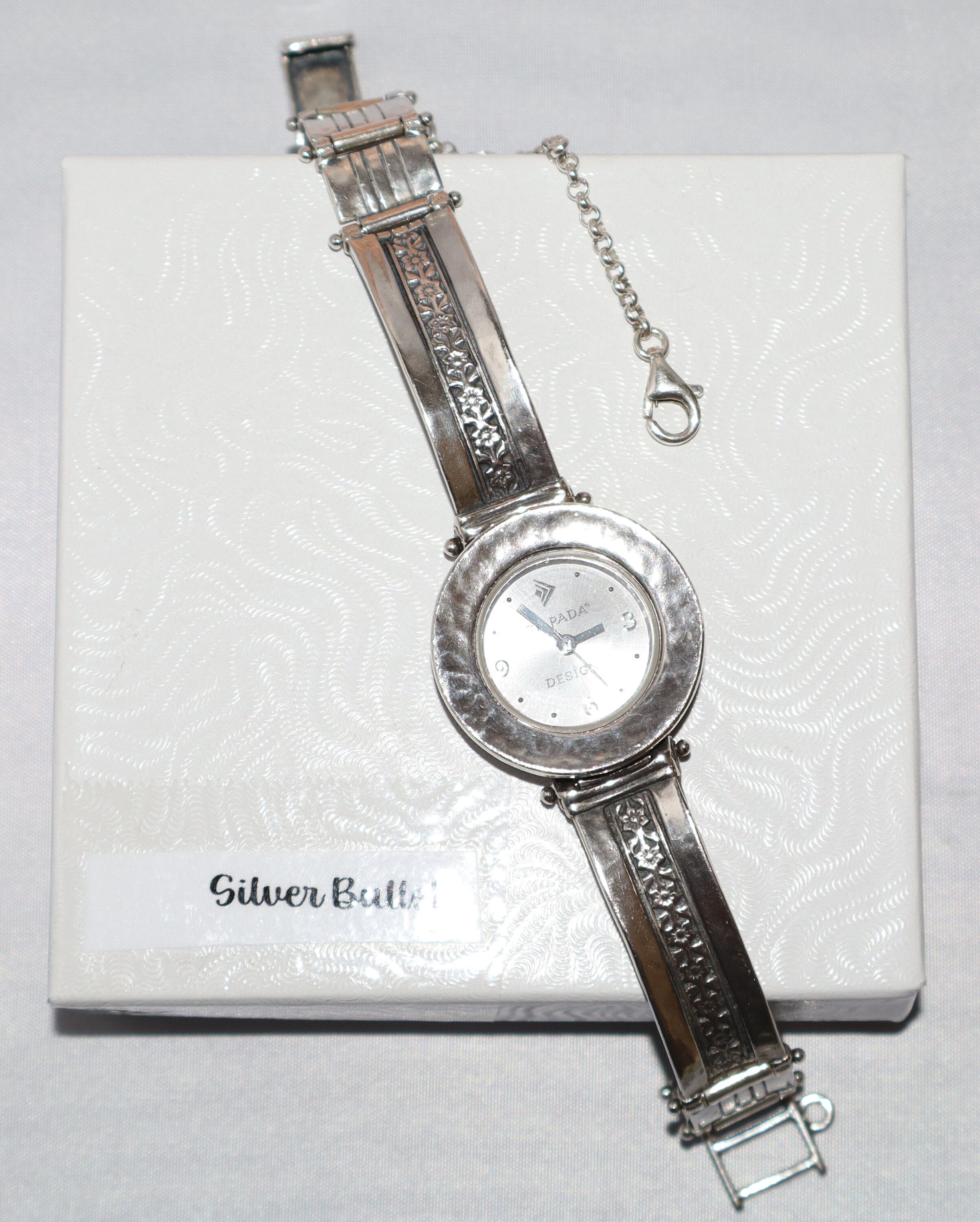 Silpada Sterling Silver Flower Band Watch With Safety Chain and New ...