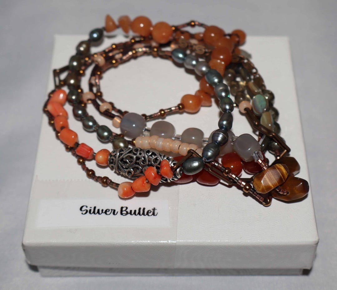 Silpada "spice Box" Tiger's Eye, Glass, Pearl & Shell Long Beaded ...