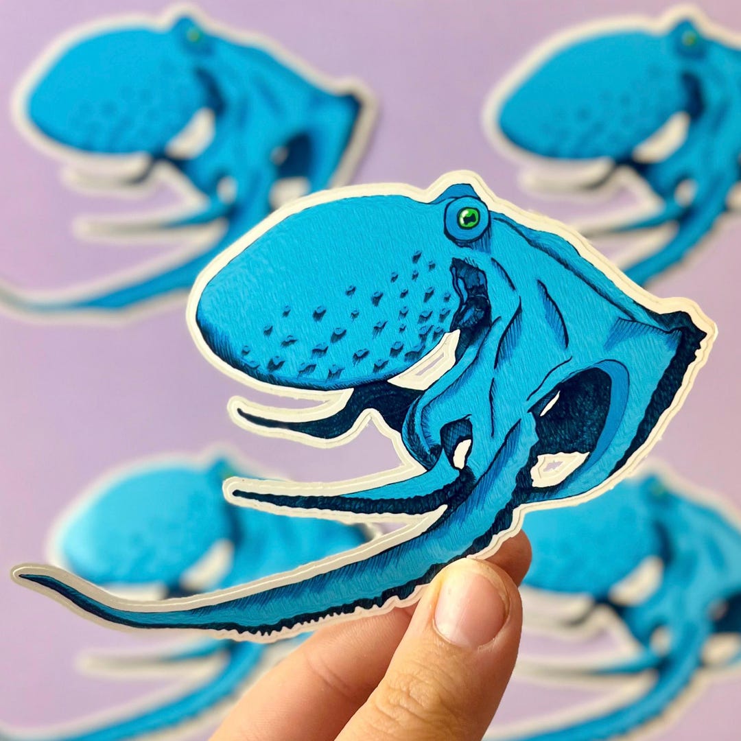 Fleeing Octopus, Gloss Sticker - Etsy