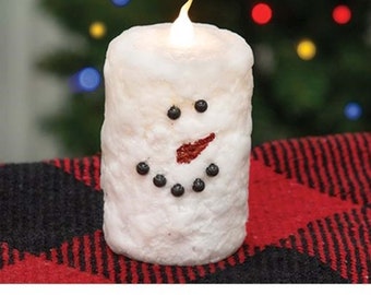 Snowman Head Bumpy White LED Battery Powered Pillar Candle 4" High X 3 ...