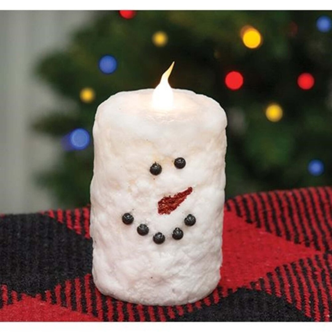 Country Christmas Snowman Votive Timer Pillar Candle 2 X 3 - Etsy