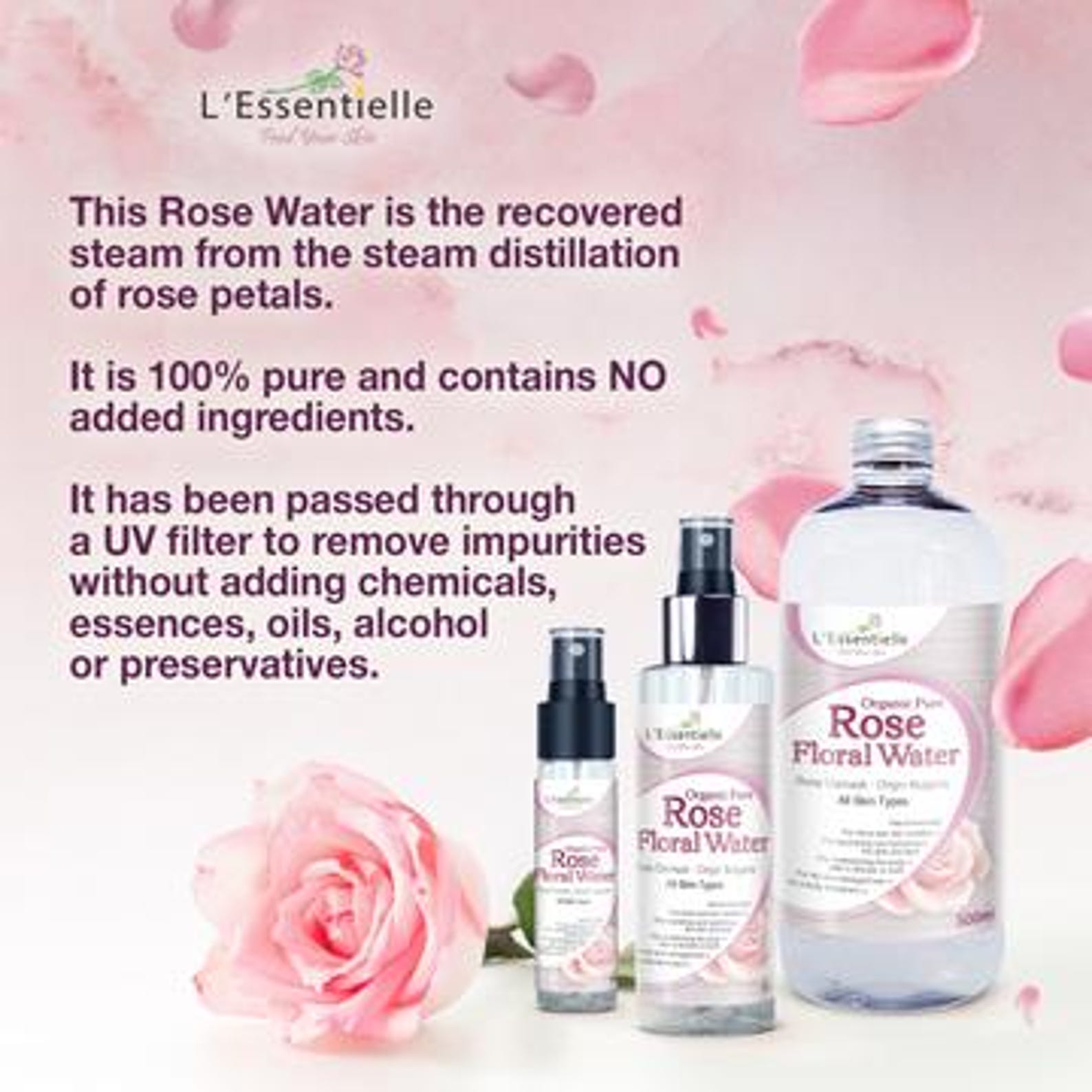 Organic Pure Rose Water Bulgaria Rosa Damascena Hydrosol DUO Pocket ...