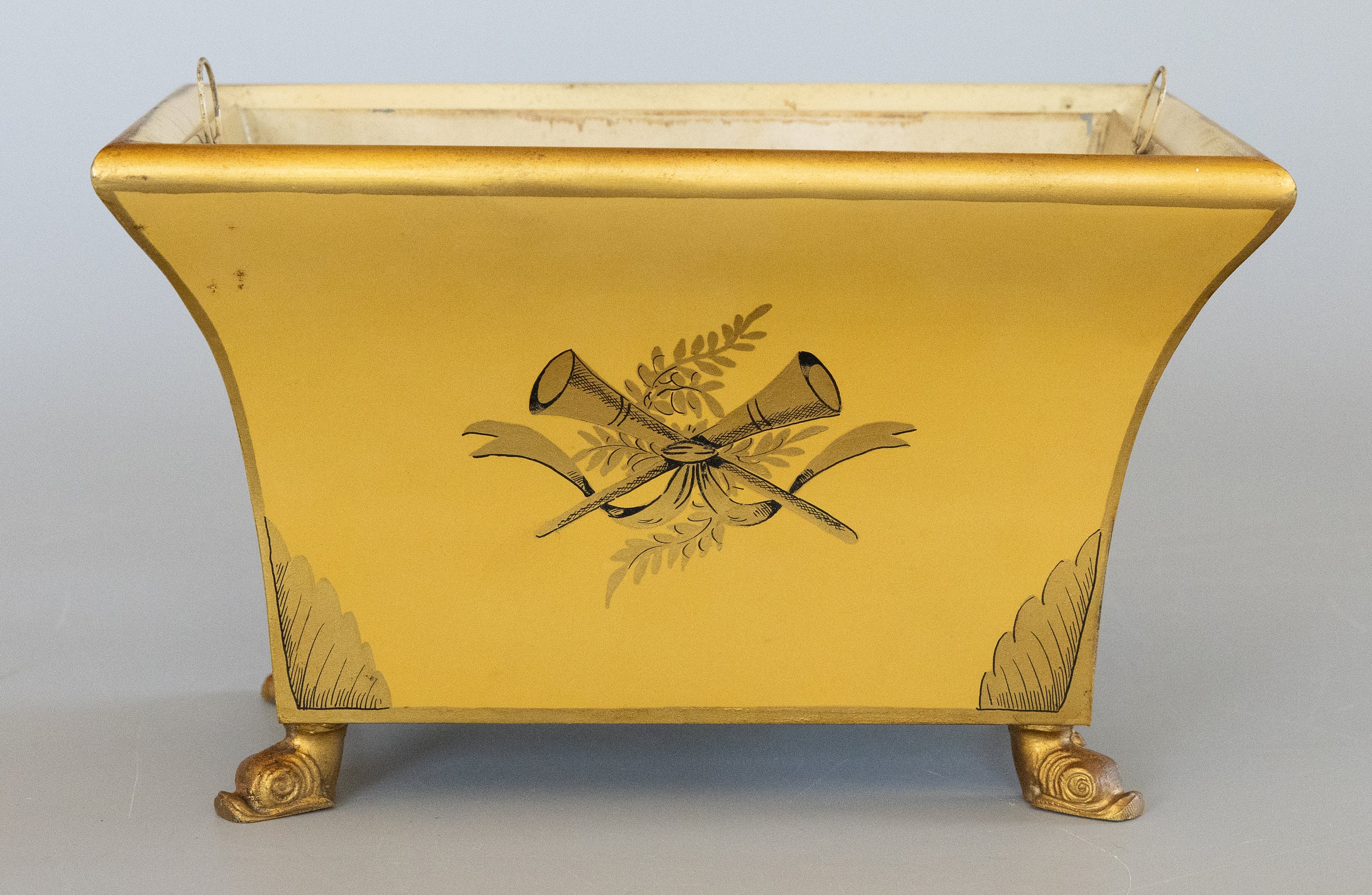 Antique French Mustard Yellow Tole Footed Jardiniere Cachepot With ...
