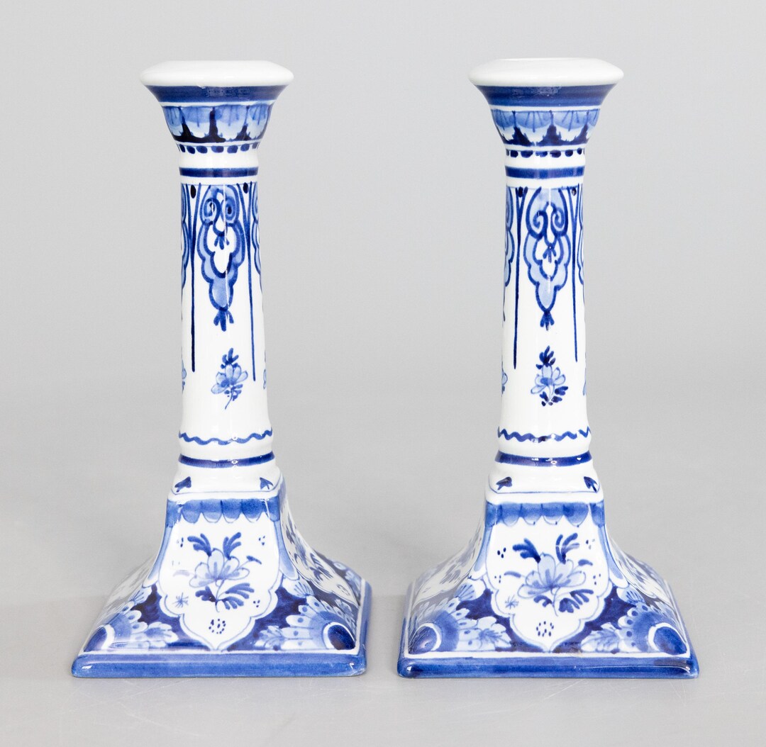 Pair of Mid-20th Century Dutch Delft Faience Floral Candlesticks - Etsy