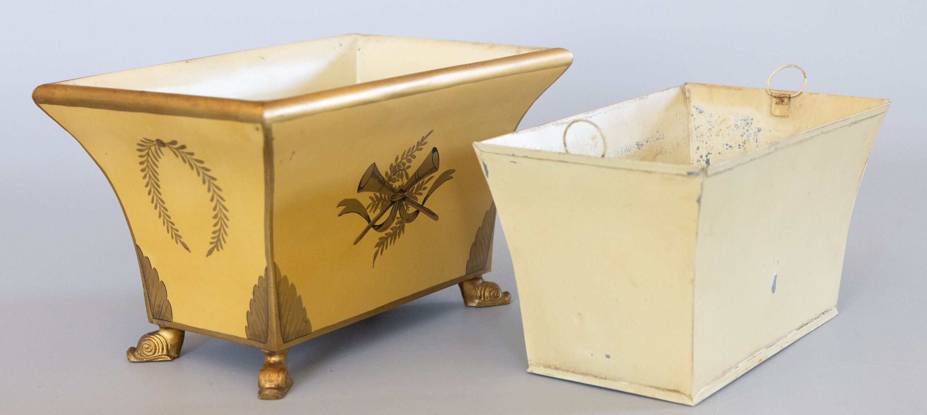 Antique French Mustard Yellow Tole Footed Jardiniere Cachepot With ...