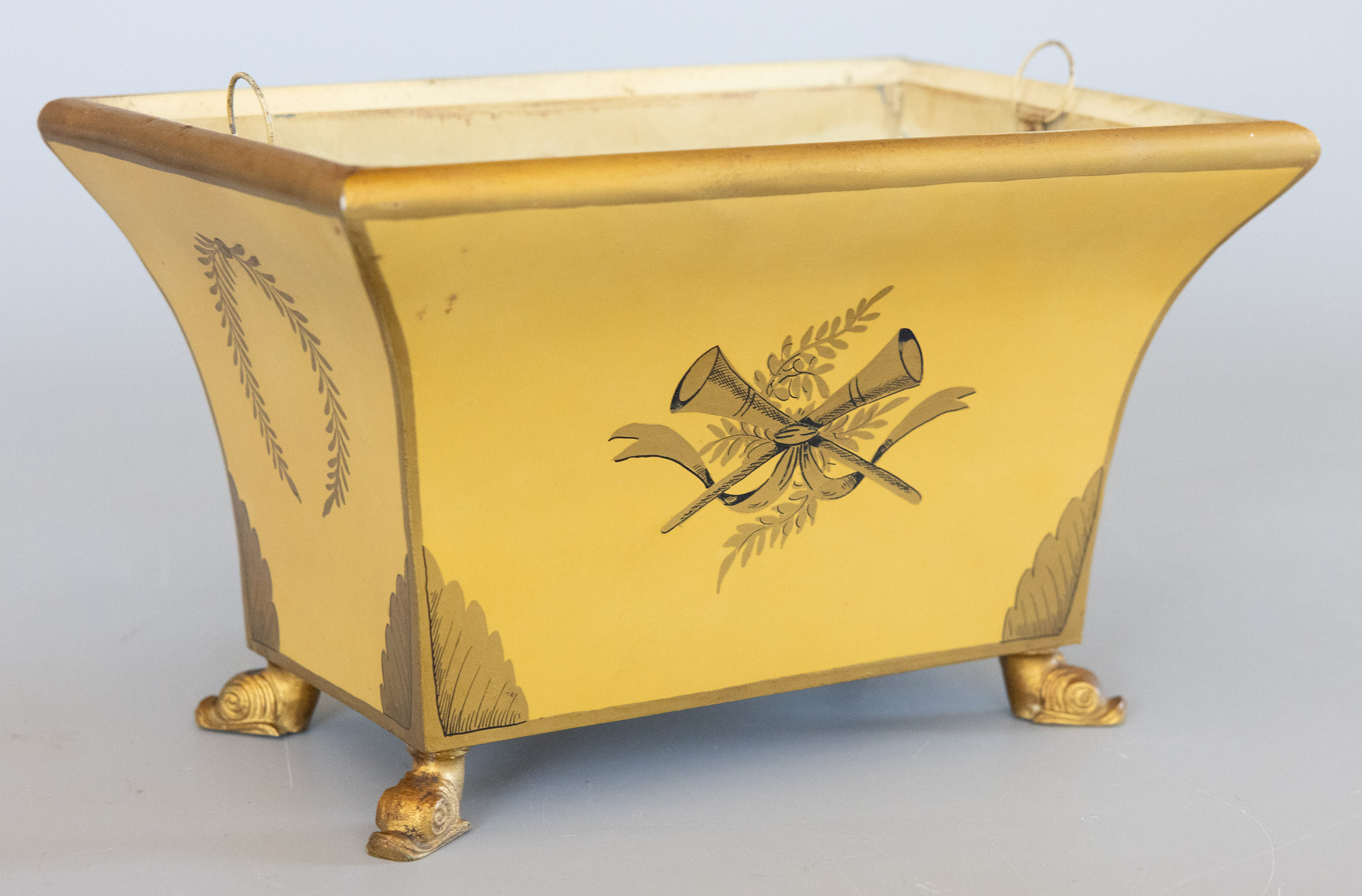 Antique French Mustard Yellow Tole Footed Jardiniere Cachepot With ...