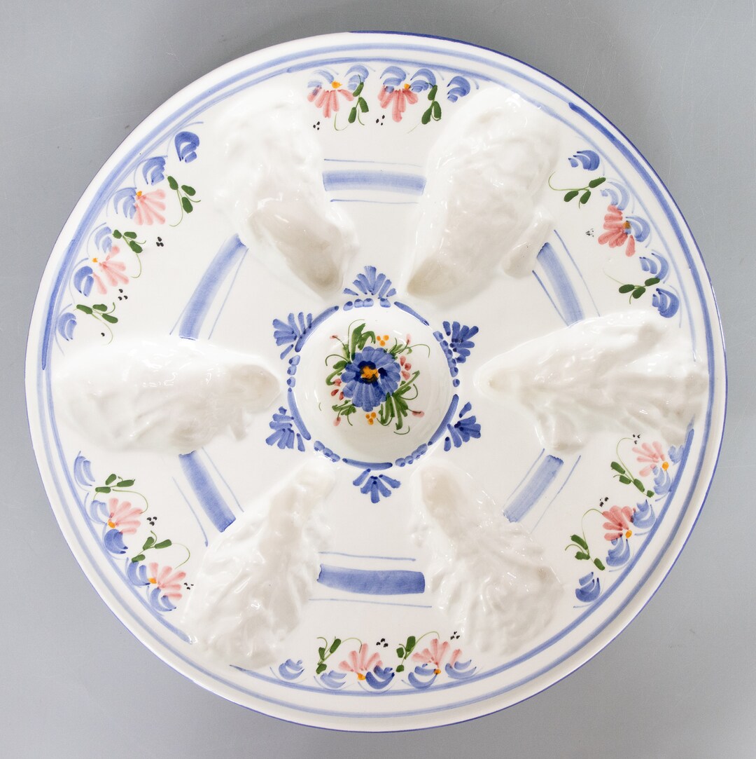 Vintage French Quimper Style Blue & White Faience Oyster Plate Platter ...