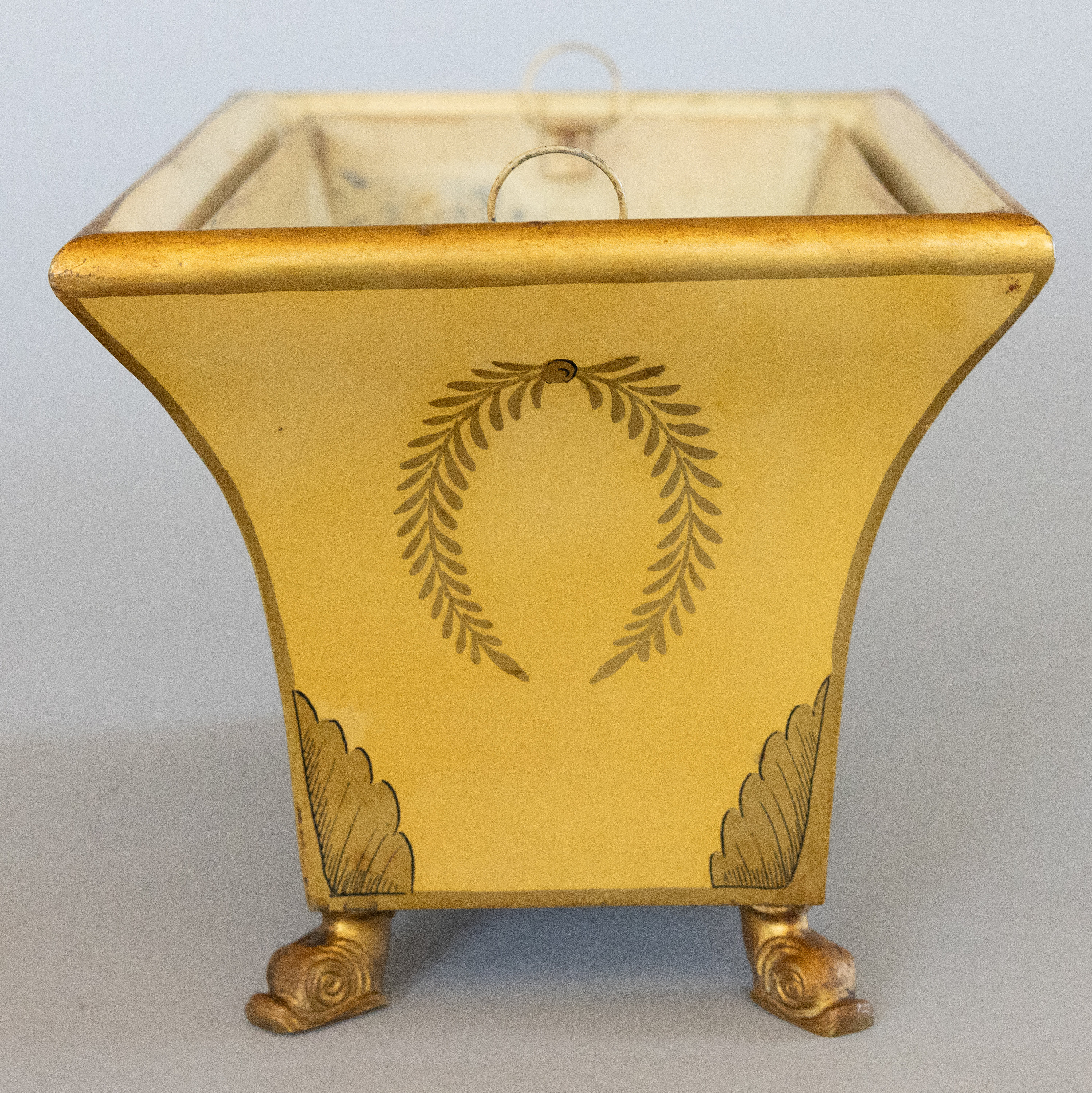 Antique French Mustard Yellow Tole Footed Jardiniere Cachepot With ...