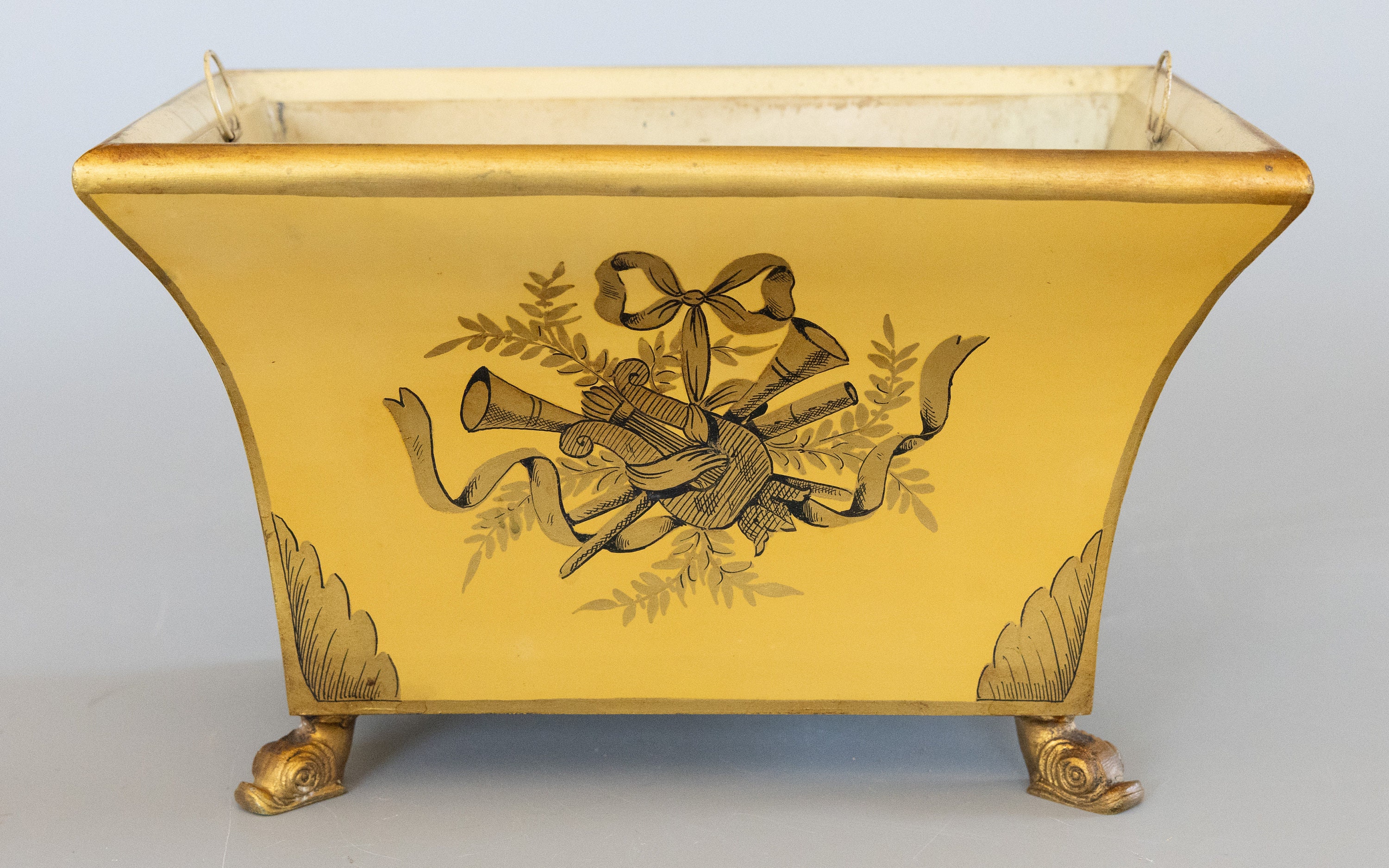 Antique French Mustard Yellow Tole Footed Jardiniere Cachepot With ...