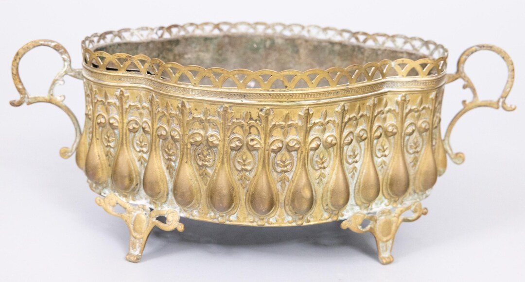 Antique 19th Century French Brass Repoussé Jardiniere Cachepot Planter ...