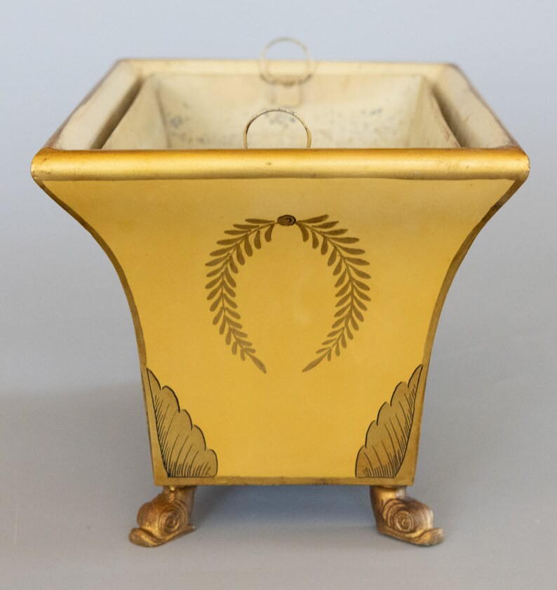 Antique French Mustard Yellow Tole Footed Jardiniere Cachepot With ...