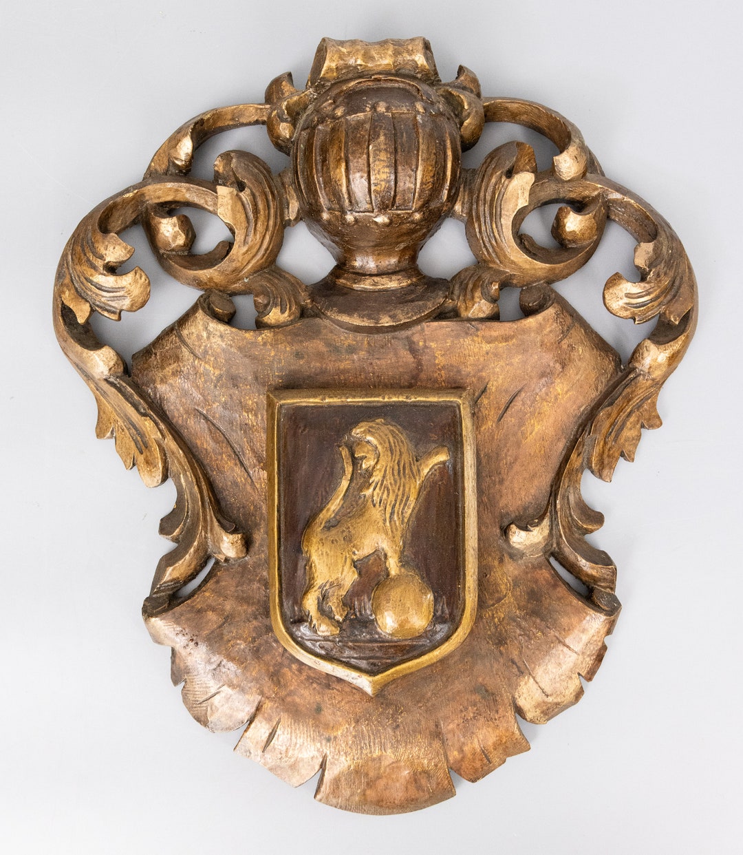 Antique Spanish Carved Giltwood Heraldic Coat of Arms Shield Wall ...