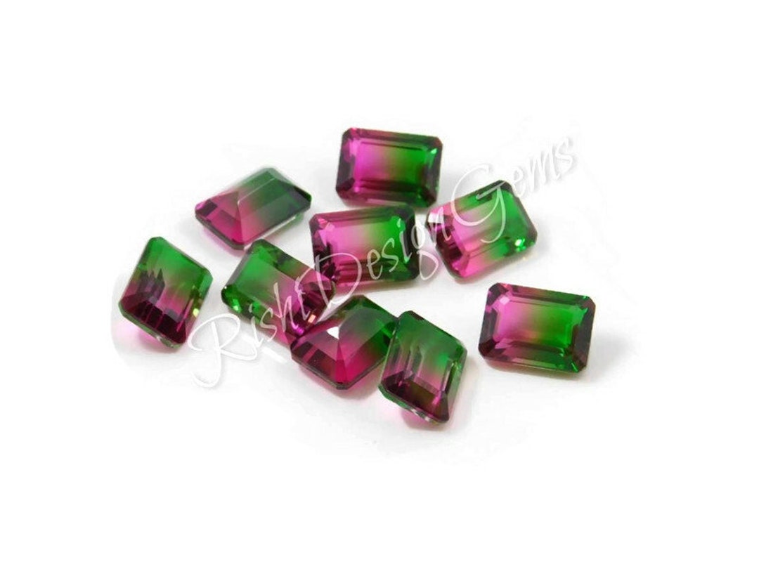 Faceted Watermelon Quartz: Emerald Cut Octagon, Calibrated Sizes (5x7 ...