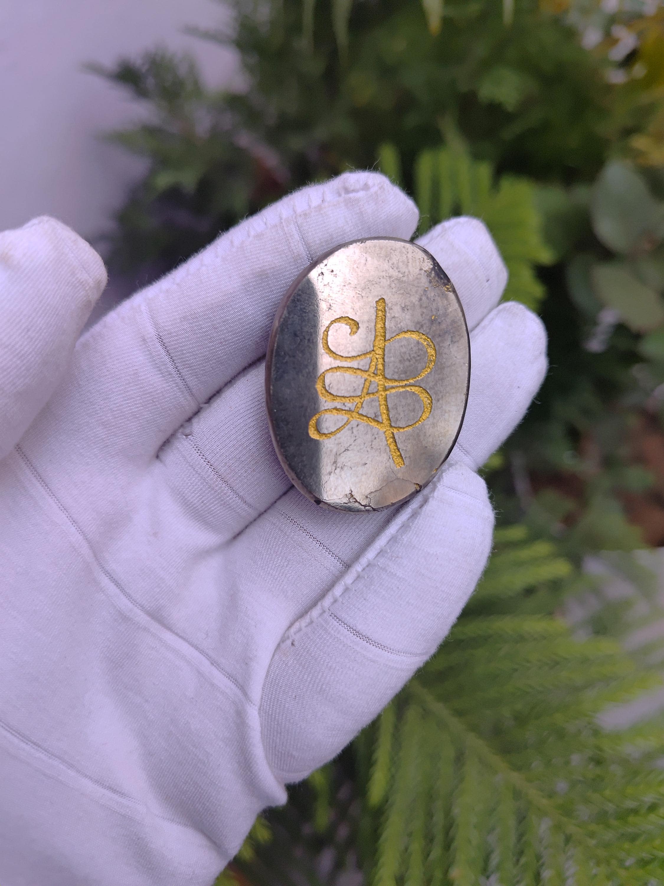 Pyrite Zebu Coin Manifestation Palm Stones Engraved 808 520 741, Golden ...