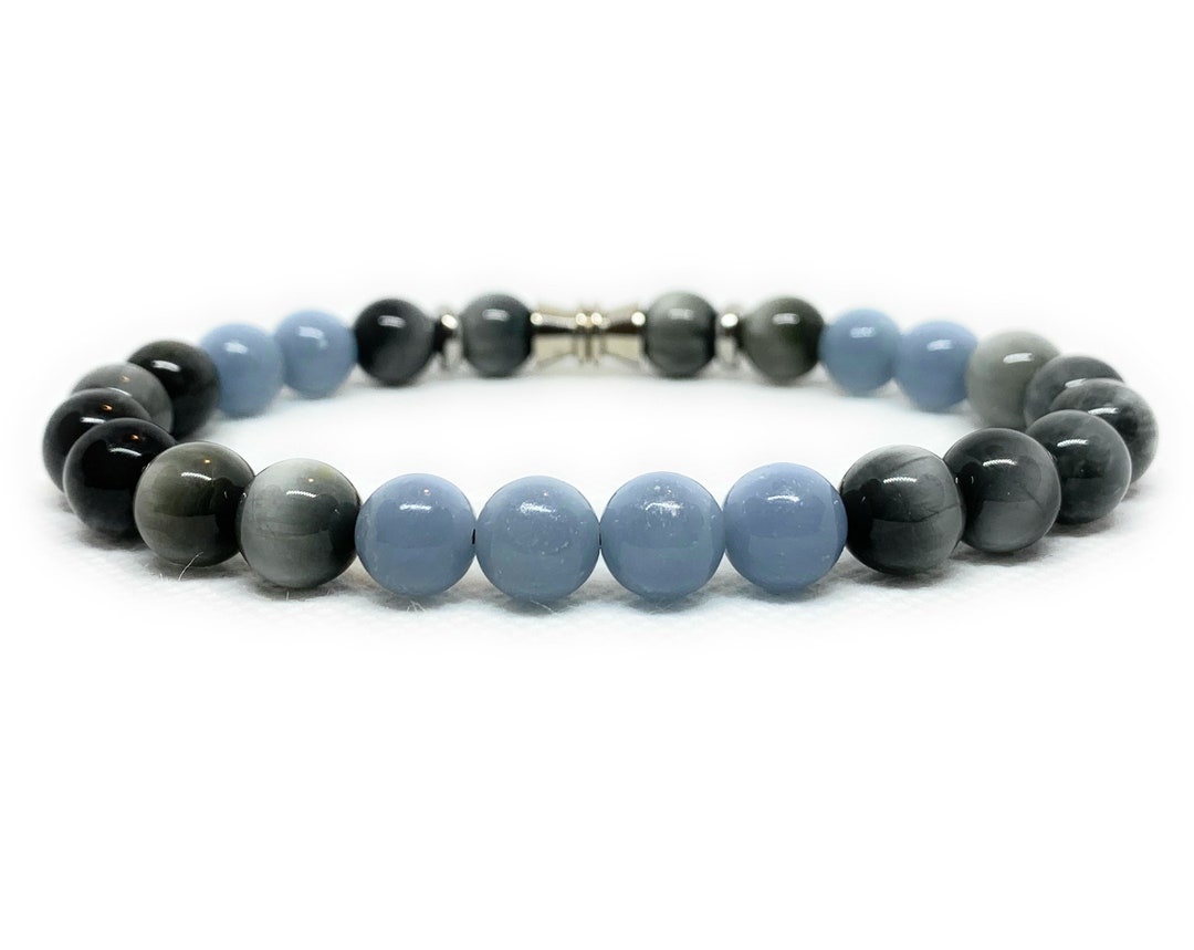 Angelite and Hawk Eye Quartz Bracelet Angelite Bracelet Men Mens ...