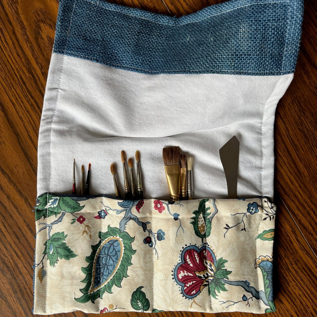 Upcycled Artist Rollup Paint Brush Holder - Fabric Travel Tool Roll Art ...