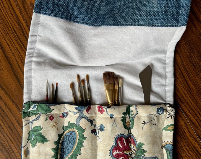 Upcycled Artist Rollup Paint Brush Holder - Fabric Travel Tool Roll Art ...