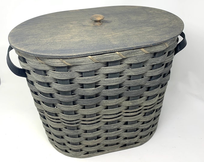 Amish Made Large Knitting Basket With Red, Blue and Green Weave and ...
