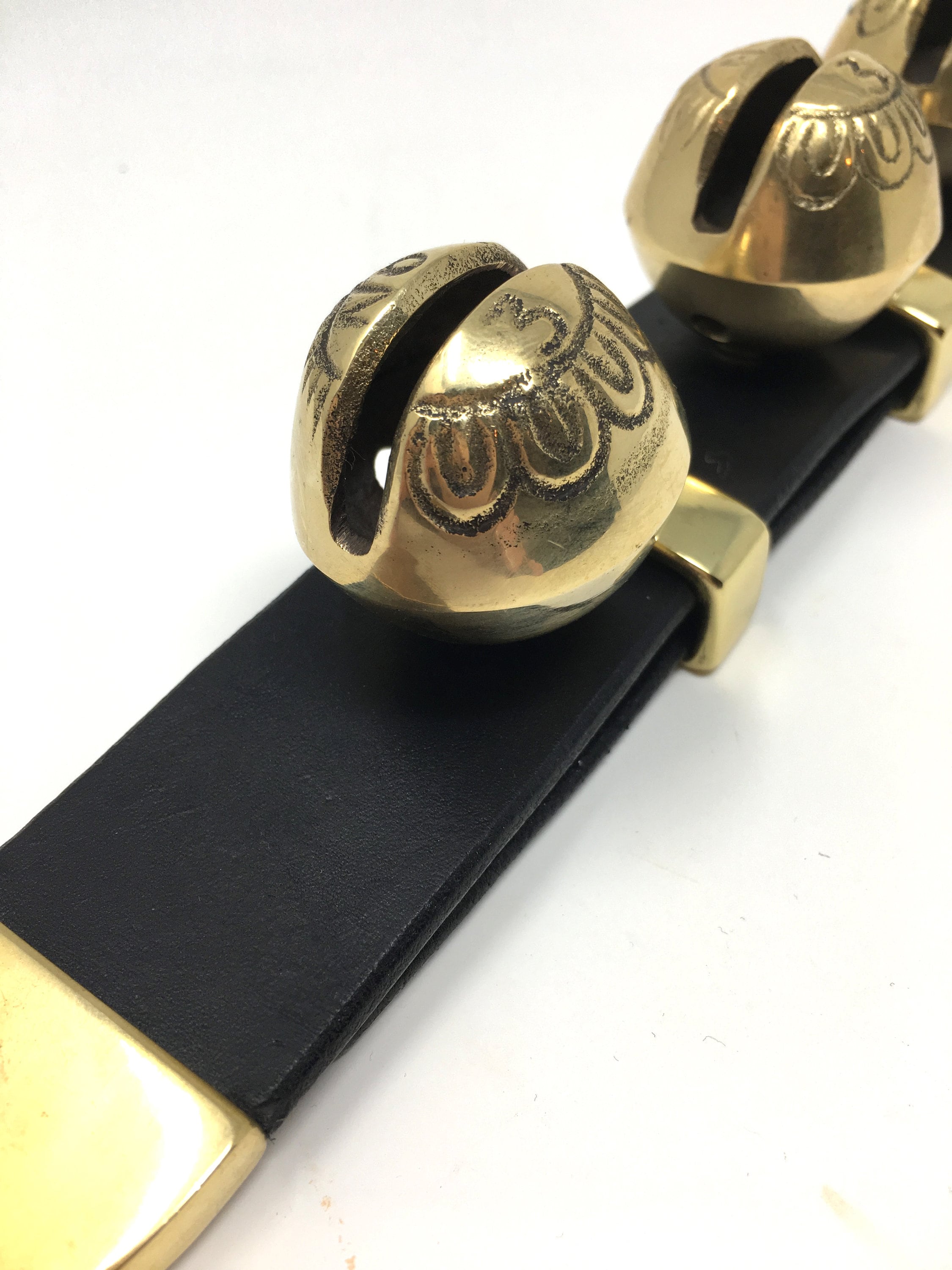 Amish Made Deluxe Sleigh Bells with Black Leather & Brass | Etsy