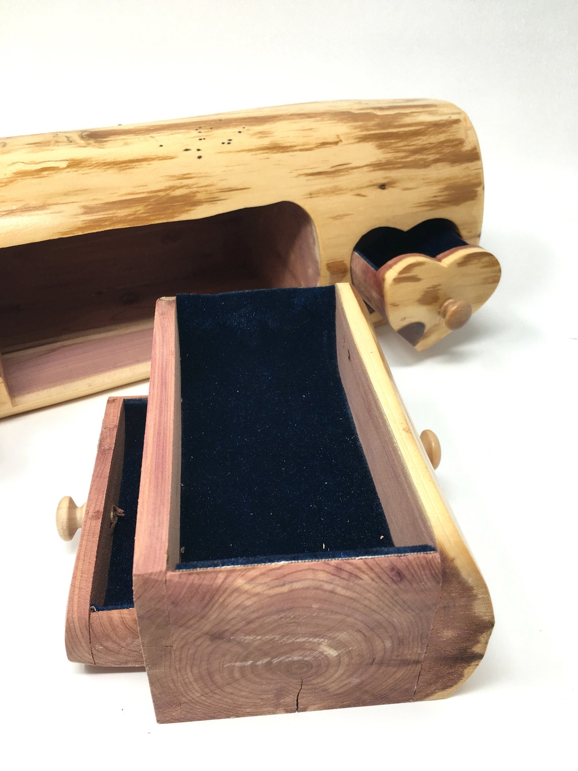 Amish Made Cedar Log Jewelry Box With Secret Drawer - Etsy