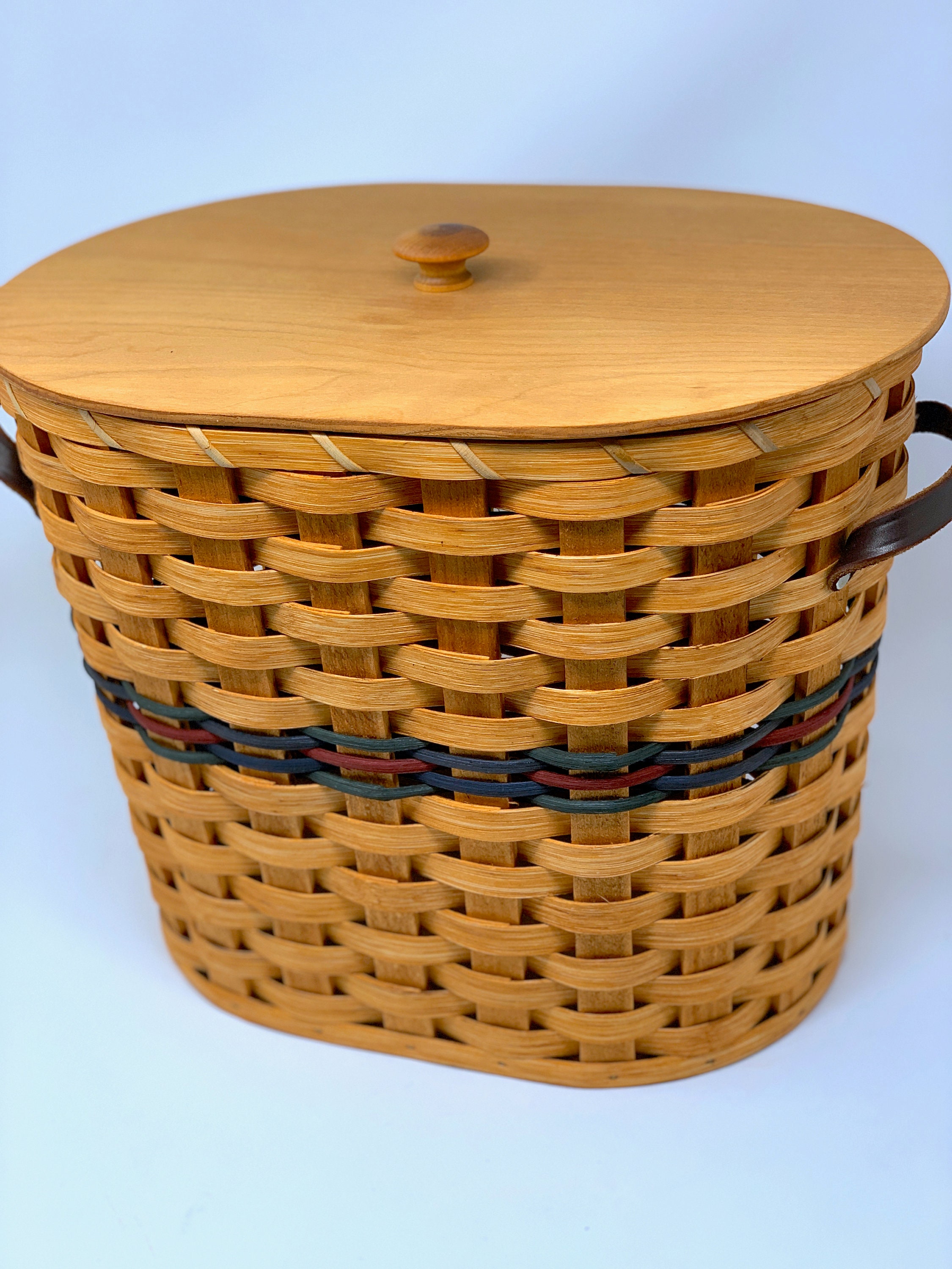 Amish Made Large Knitting Basket With Red Blue and Green - Etsy