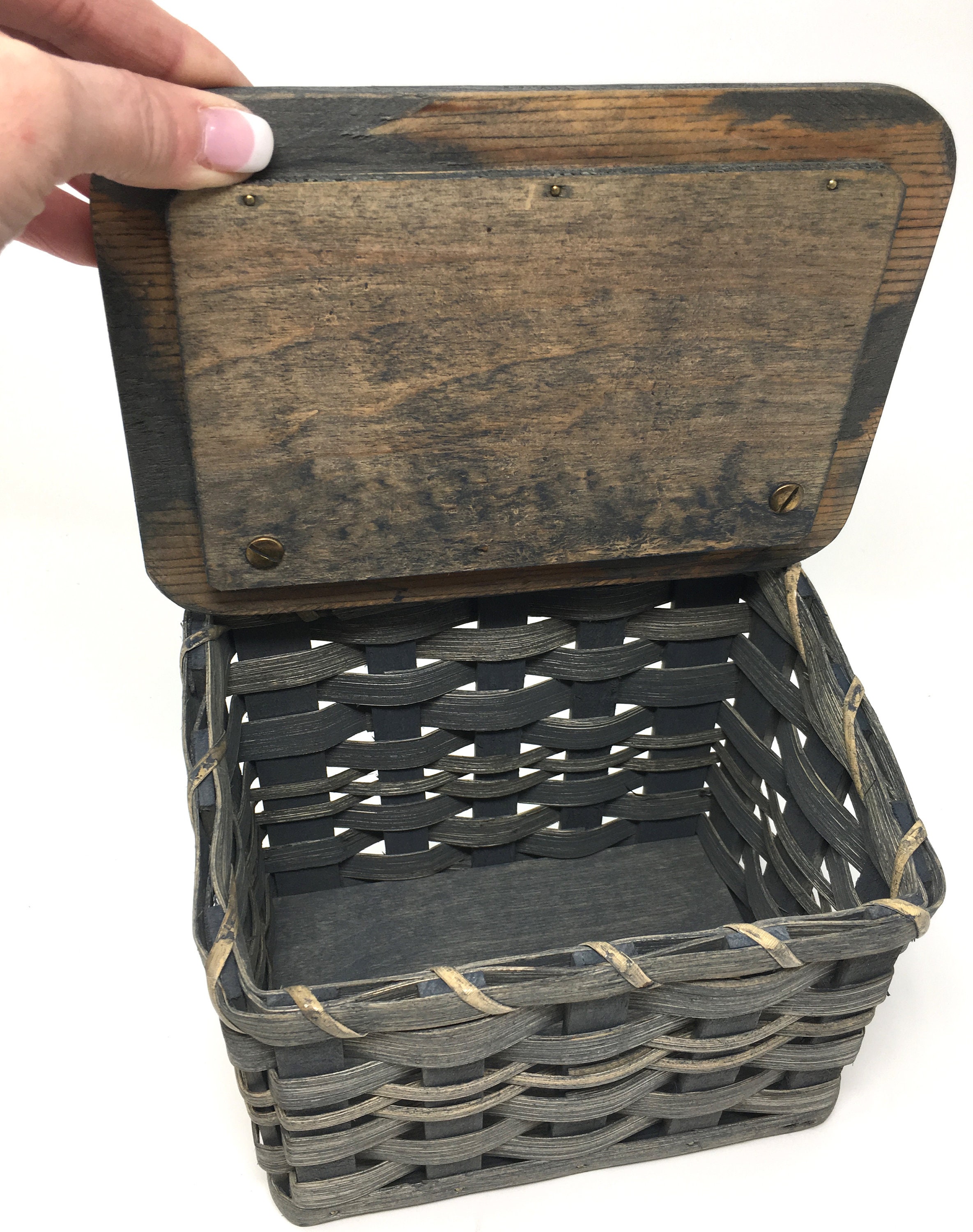 Amish Made Woven Recipe Box: Blue/gray Stained Wood - Etsy
