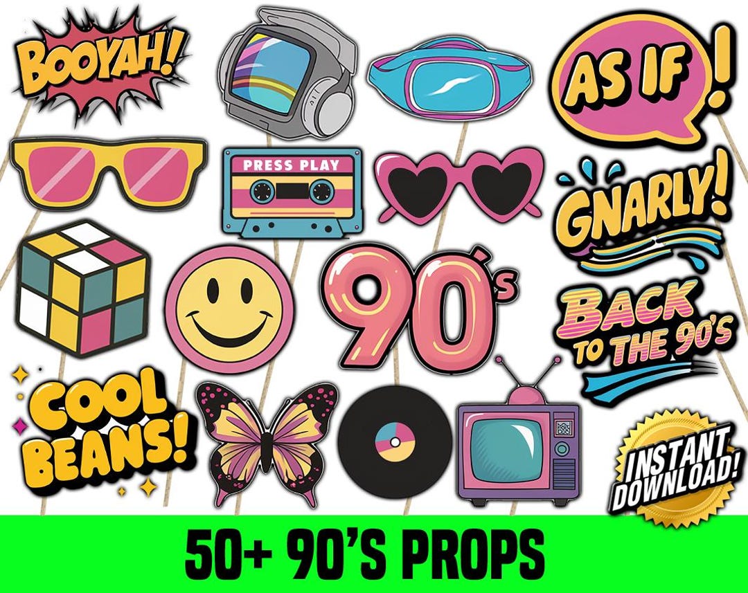 90s Party Photo Booth Props, Disco Party Props, Hippie Party, Disco ...