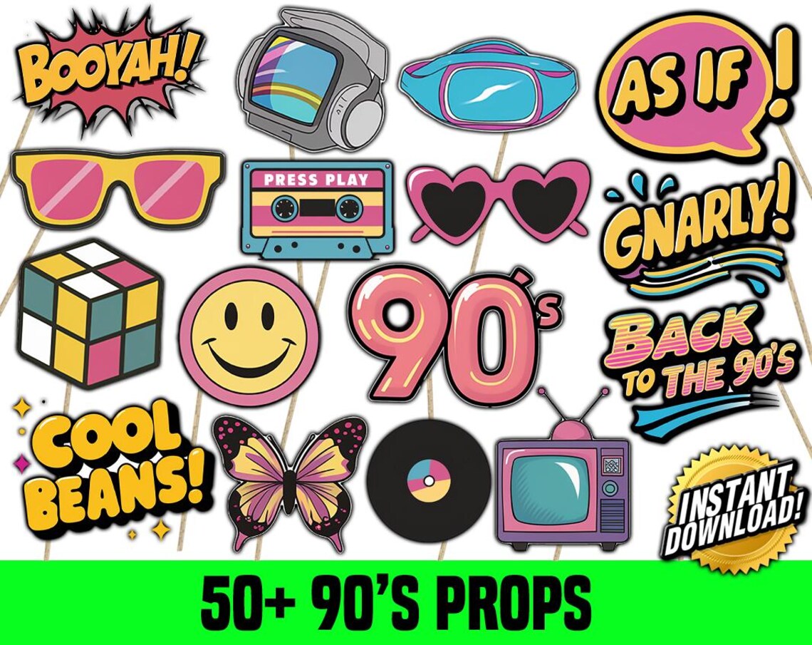 90s Party Photo Booth Props: Disco, Hippie Fever (digital Download) - Etsy