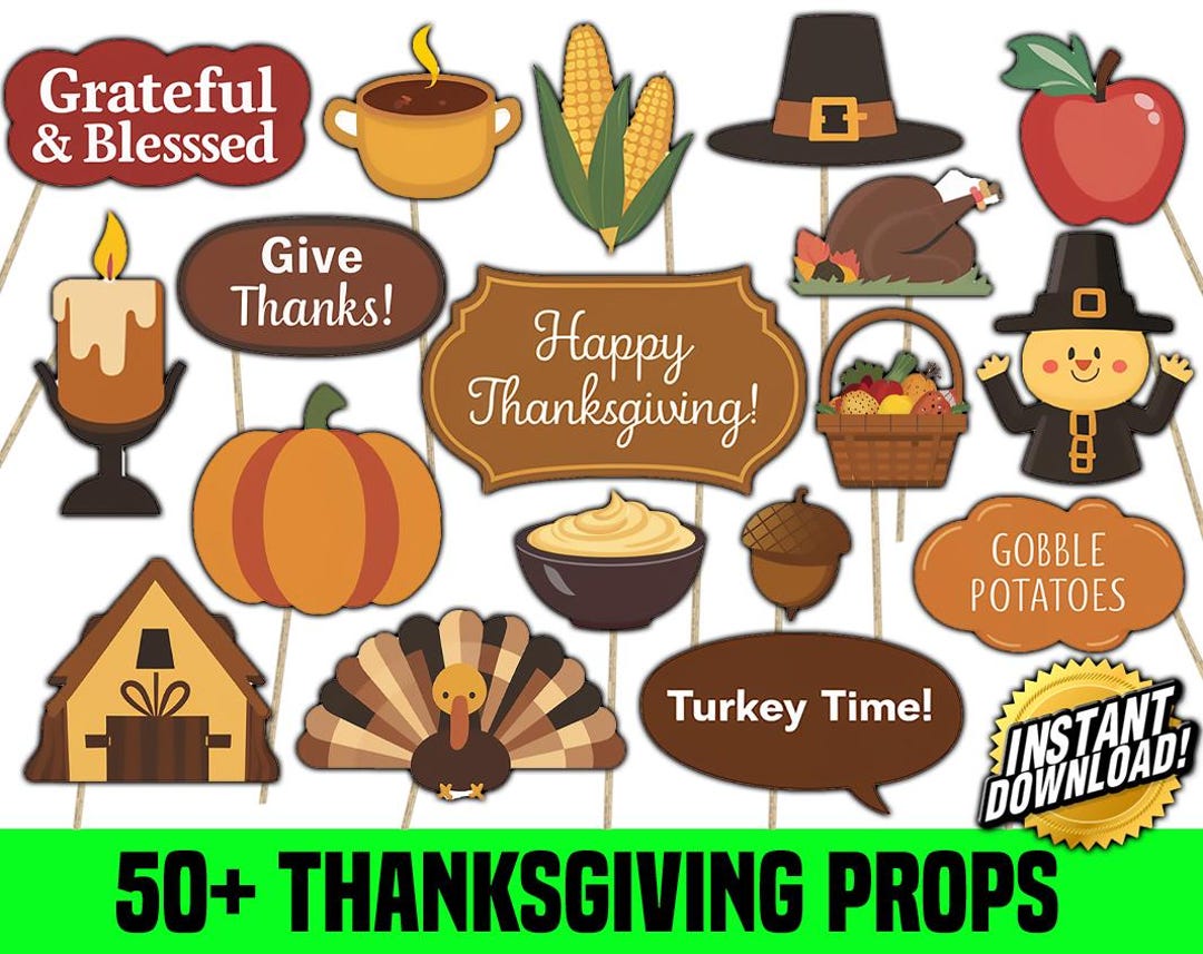 Thanksgiving Photo Booth Props: Turkey Day Party Decorations (digital ...