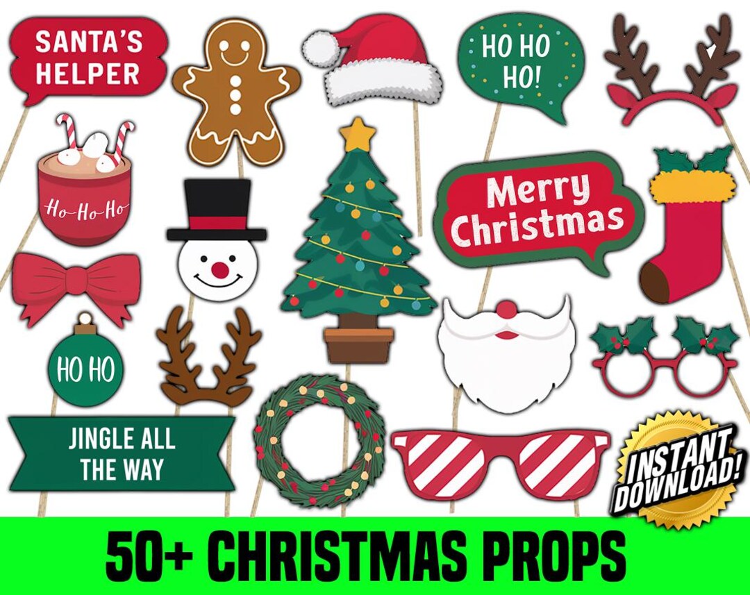 Christmas Photo Booth Props: 50+ Holiday Party Decorations (digital ...