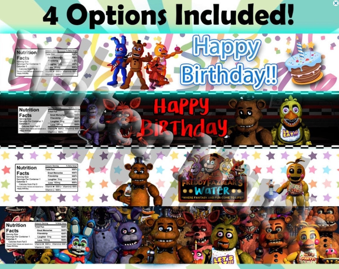 Five Nights at Freddy's FNAF Printable Water Bottle Labels Instant ...