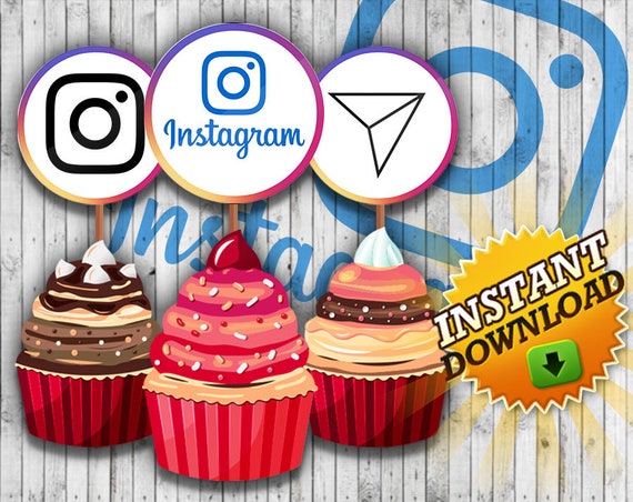 Instagram Printable Cup Cake Toppers Happy Birthday Banner | Etsy