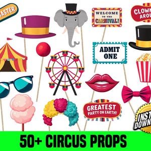 Clown Party Photo Booth Props, Printable Carnival Theme Party Décor ...