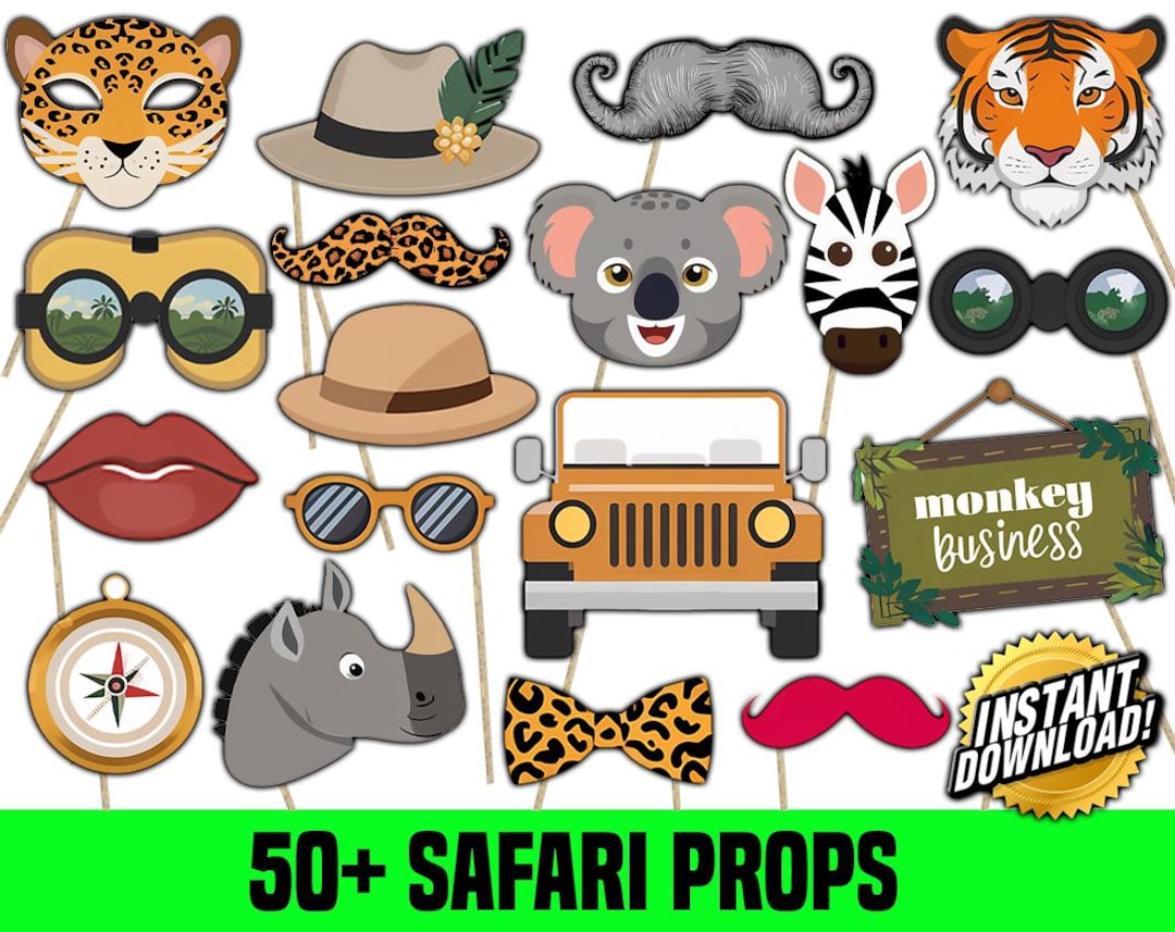 Safari Photo Booth Props, Kids Birthday Party Decorations, Printable ...