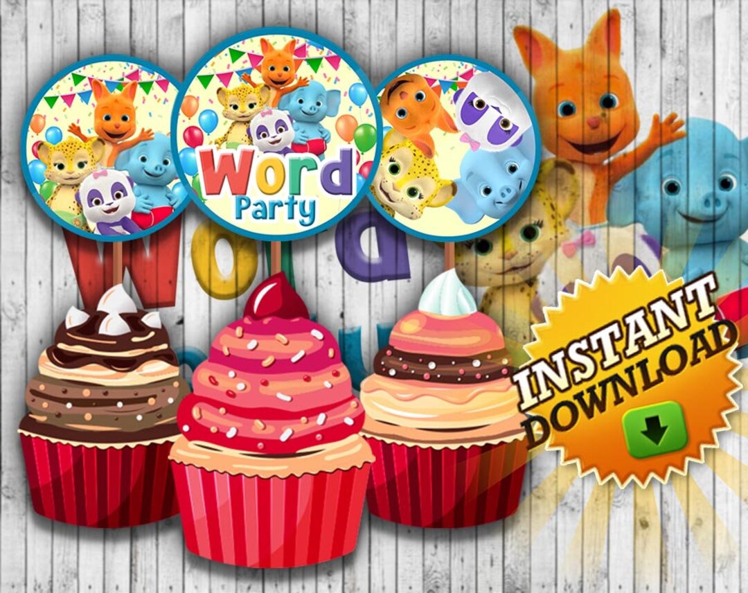 Word Party Animals Cupcake Toppers, Happy Birthday Banner, Custom ...