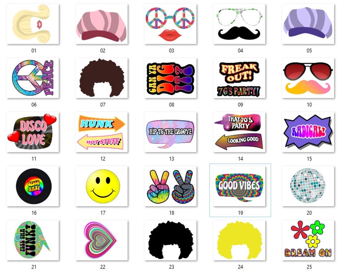70s Party Photo Booth Props Disco Party Props Hippie Party - Etsy
