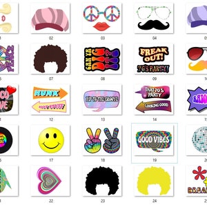 70s Party Photo Booth Props, Disco Party Props, Hippie Party, Disco ...