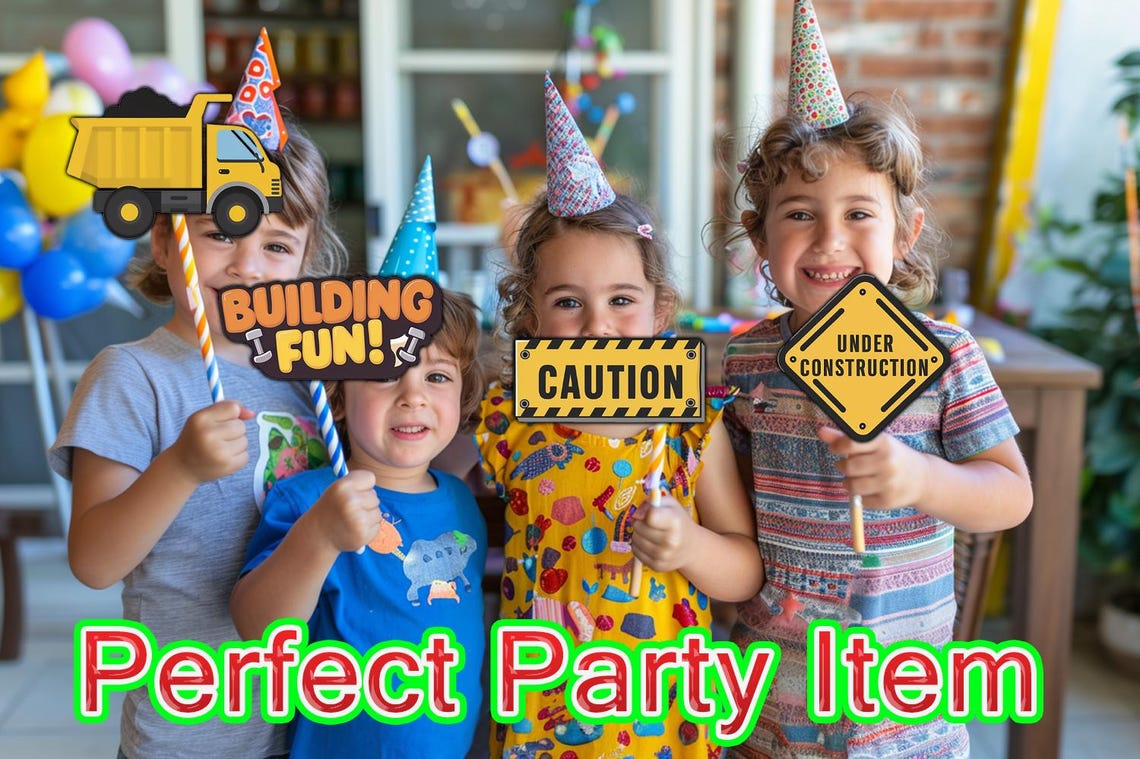 Construction Photo Booth Props, 50+ Party Decorations, Instant Digital ...