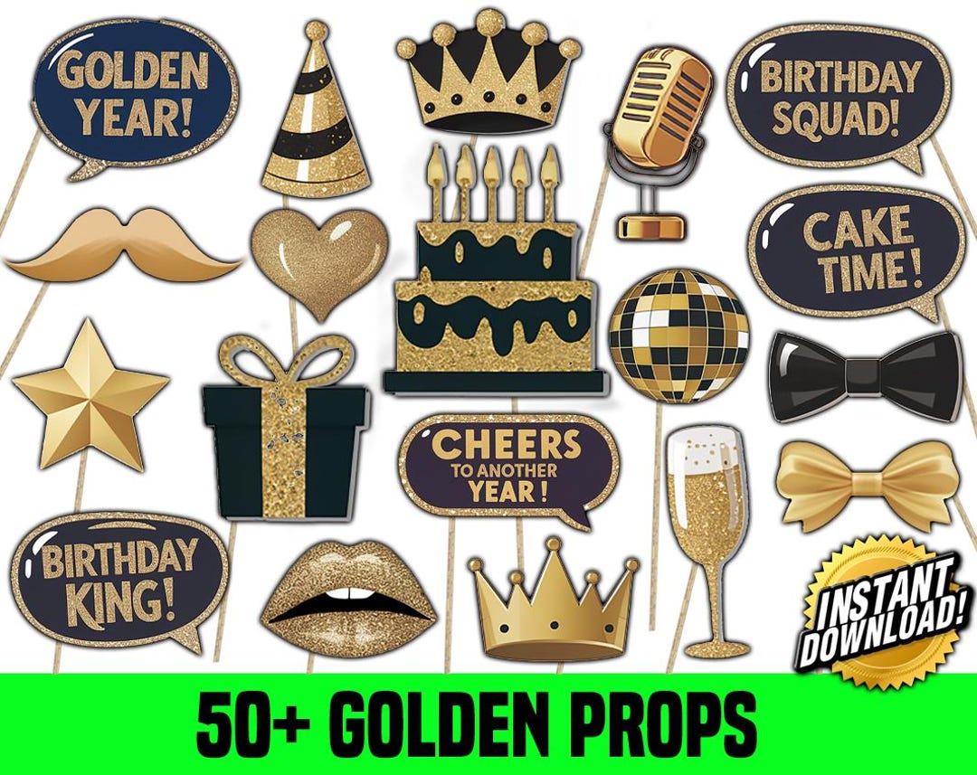 Golden Photo Booth Props, Golden Year Theme Party Props Decorations ...