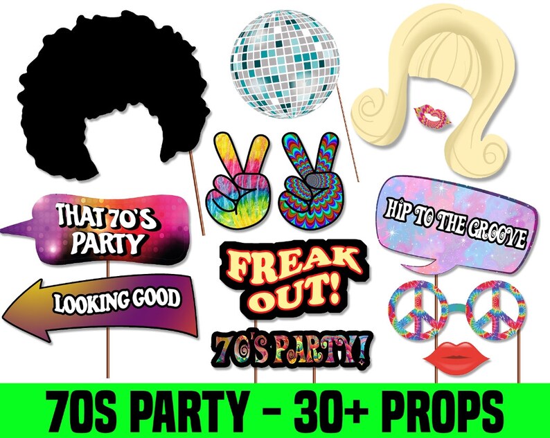 70s Party Photo Booth Props Disco Party Props Hippie Party - Etsy