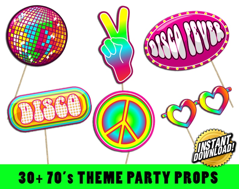 70s Party Photo Booth Props: Disco Hippie Theme (printable, Instant ...