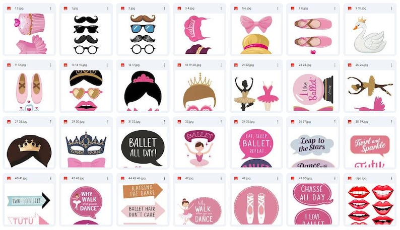 Ballet Inspired Photo Booth Props, Ballerina Party Supplies, Instant ...