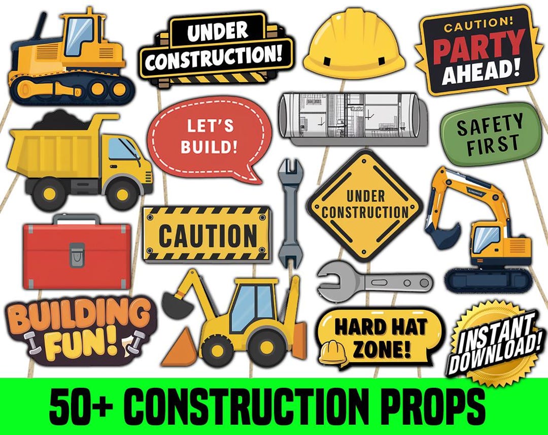 Construction Photo Booth Props, Building Fun Party Props Decorations ...