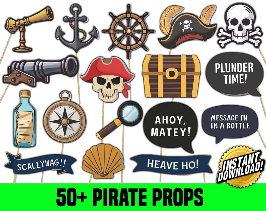 Pirate Photo Booth Props: 50+ Party Decorations (digital Download) - Etsy
