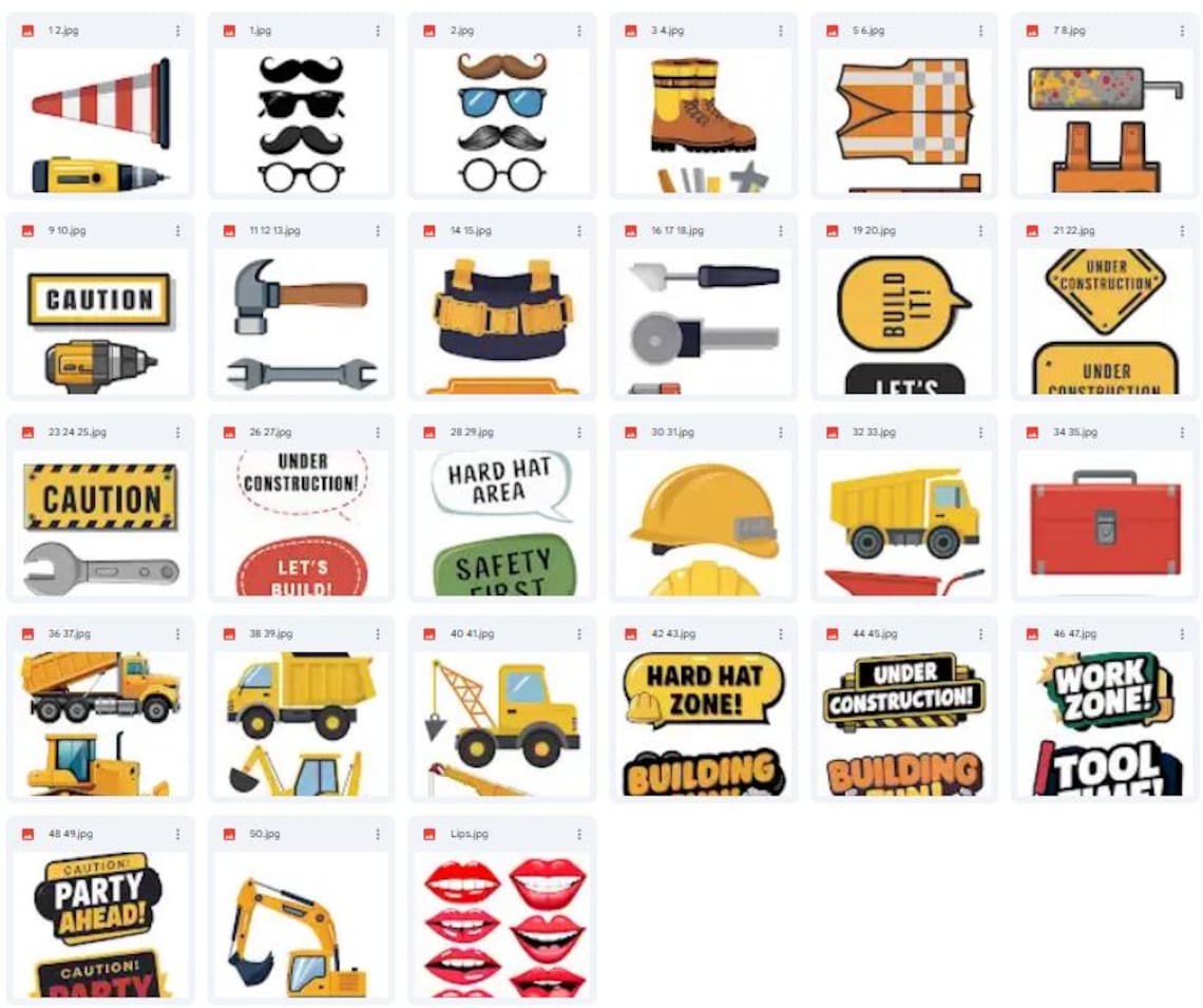 Construction Photo Booth Props, 50+ Party Decorations, Instant Digital ...