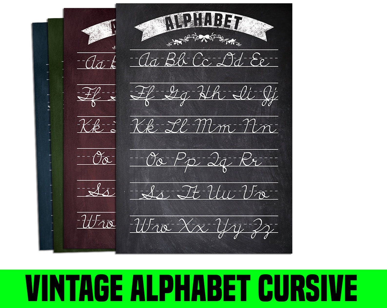 Vintage Alphabet Cursive Classroom Poster Educational - Etsy
