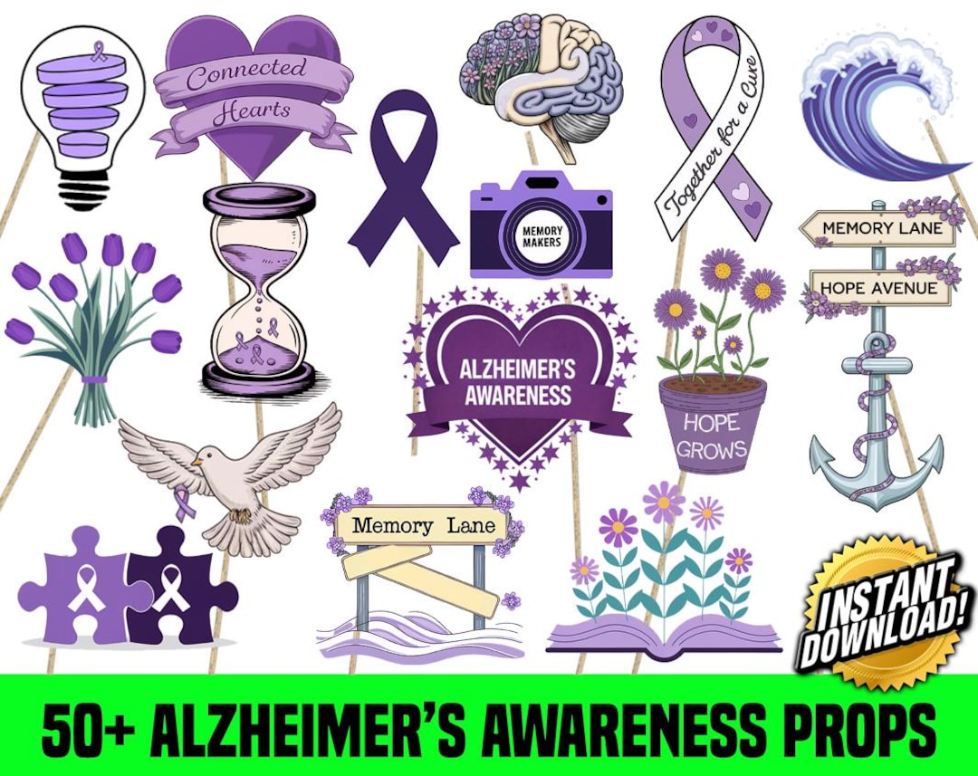 Alzheimer's Awareness Photo Booth Props: 50+ Party Printables (digital ...