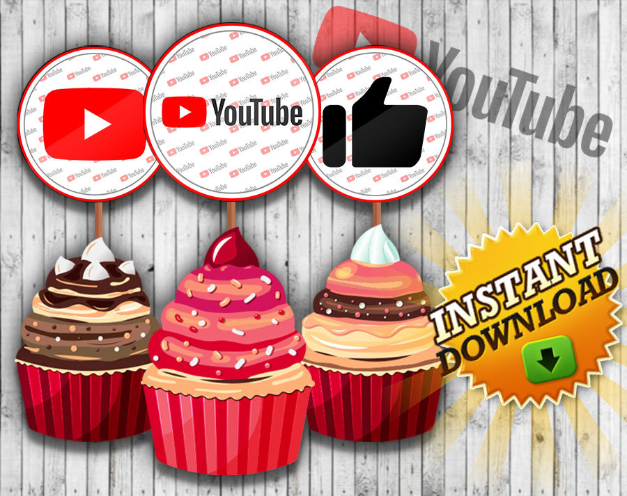 Youtube Printable Cup Cake Toppers Happy Birthday Banner - Etsy